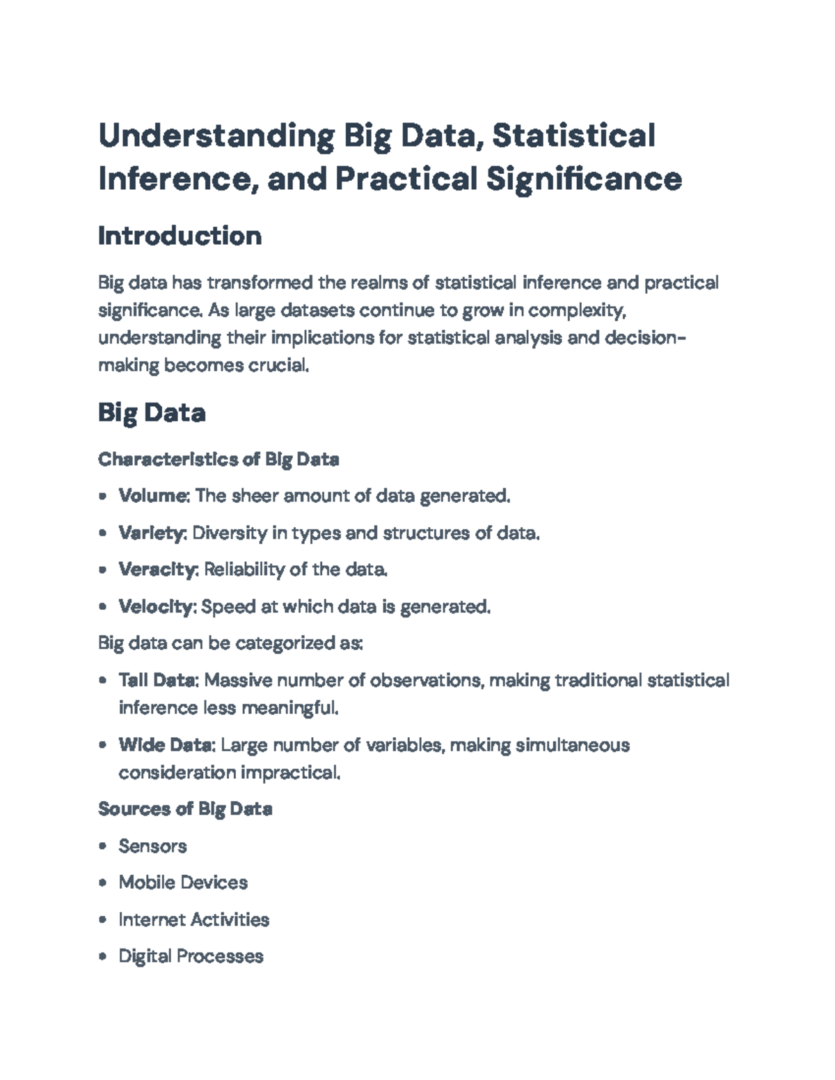 Understanding Big Data & Statistical Inference: Insights and ...