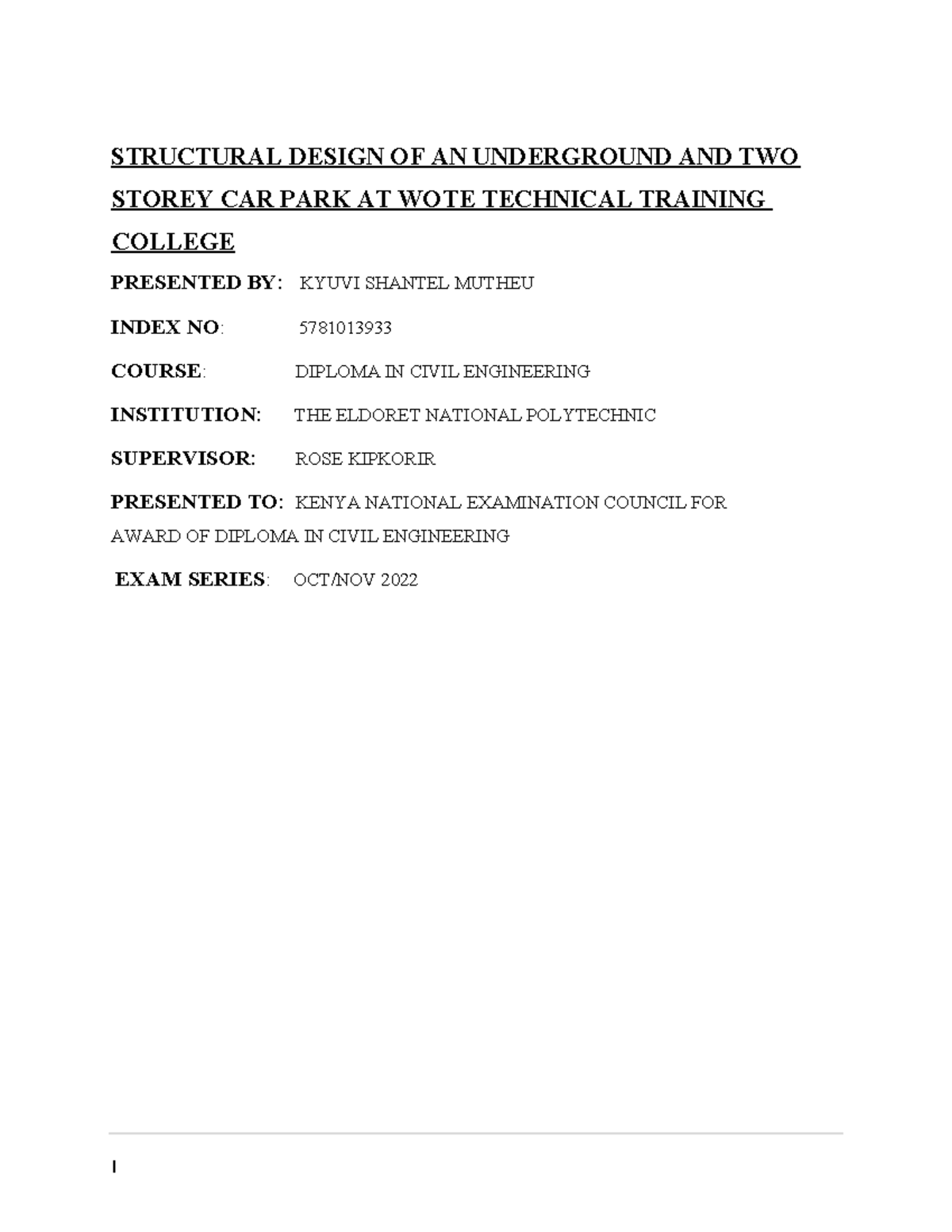 Structural Design of an Underground & Two-Storey Car Park - Diploma in ...