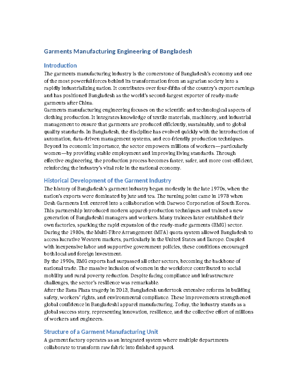 Garments Manufacturing Engineering in Bangladesh: An Overview - Studocu