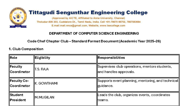 CSE - Code Chef Chapter Club Structure & Activities Overview - Studocu