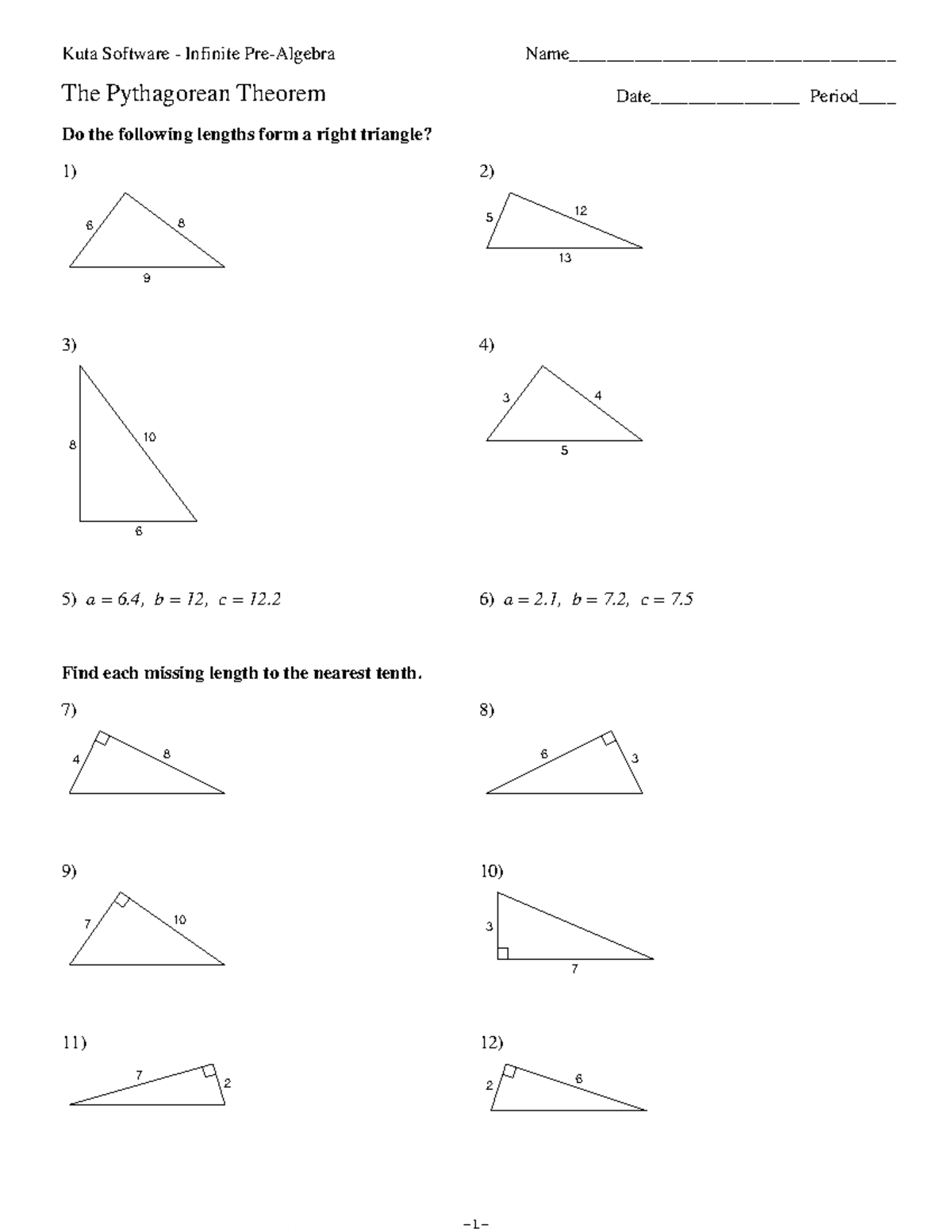 Pythagorean Theorem Worksheet & Solutions - Extra Revision (MATH 101 ...