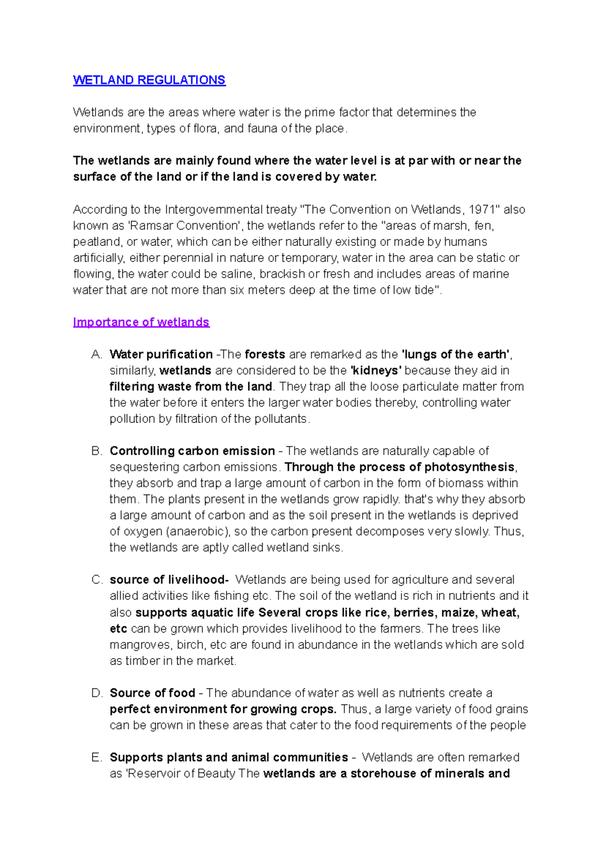 Wetland Regulations: Key Insights on Conservation and Management - Studocu