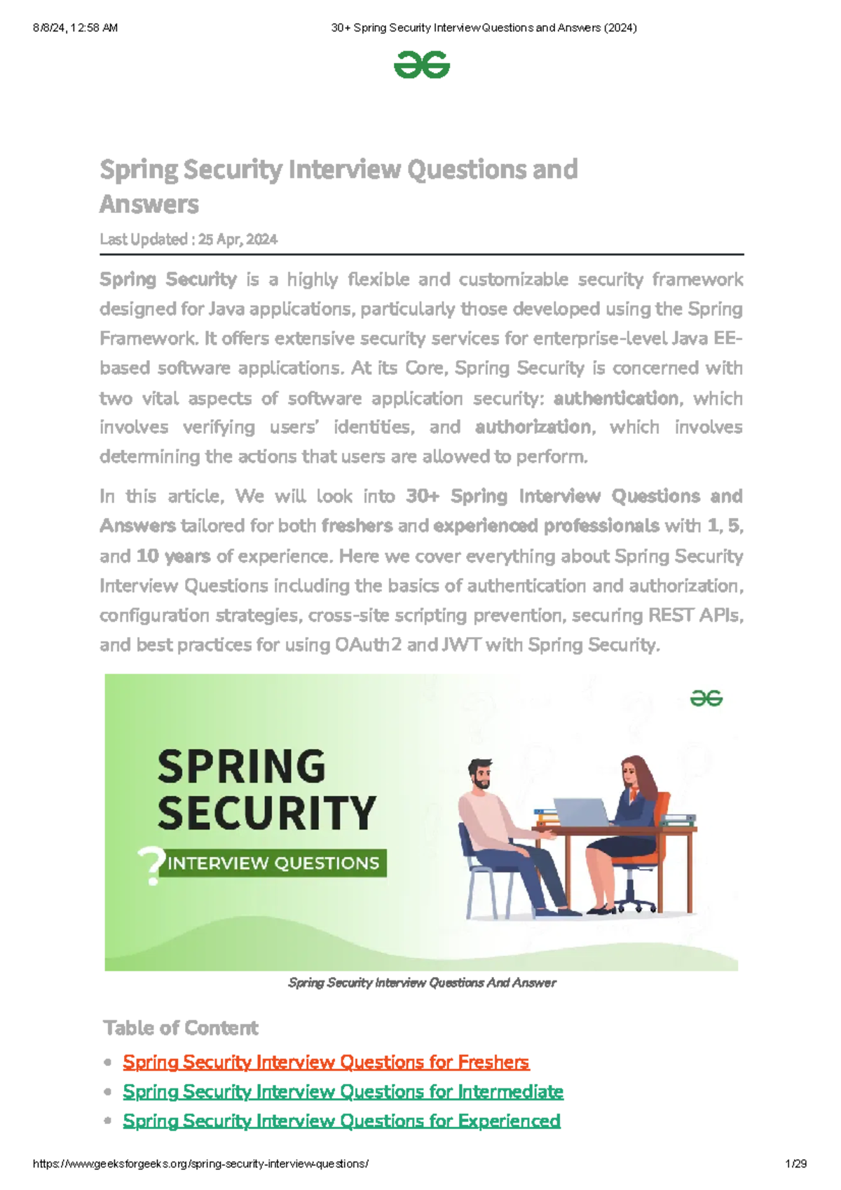 30+ Spring Security Interview Q&A for Java Professionals (2024) - Studocu