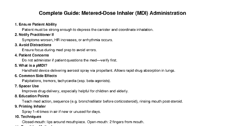 MDI Administration Complete Guide: Patient Care & Techniques - Studocu