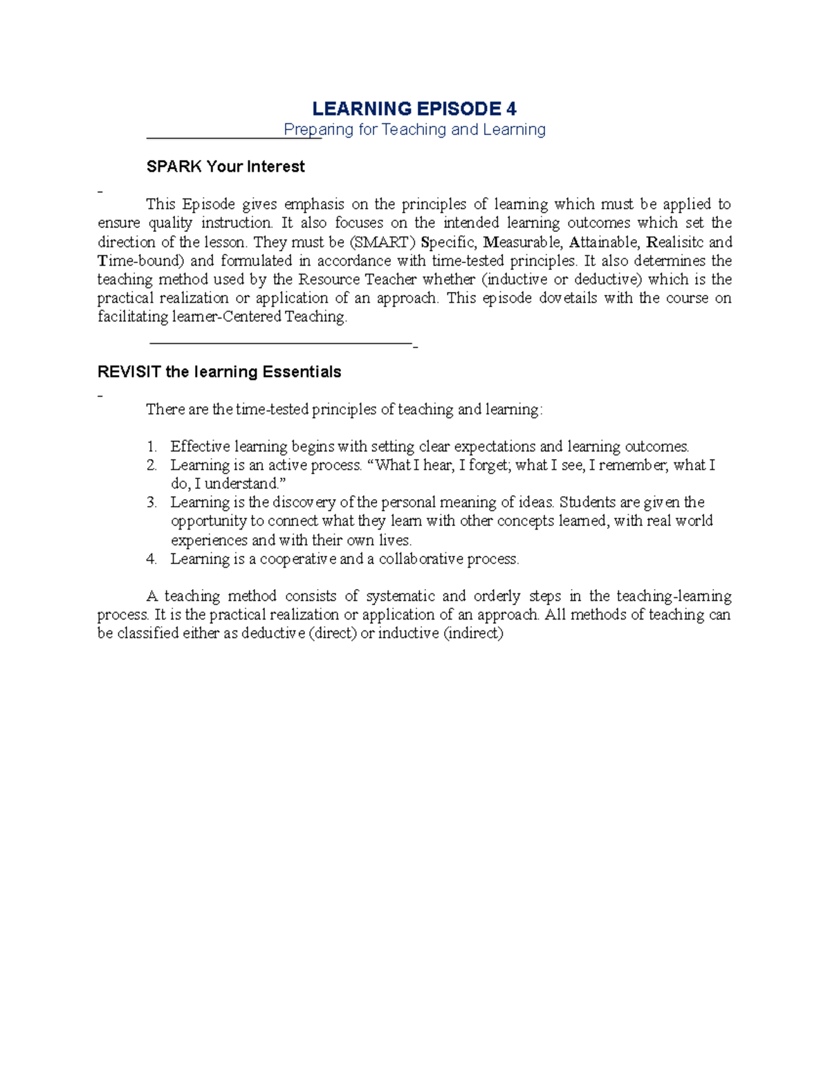 Learning Episode 4 - FIELD STUDY EP. 1-4 - LEARNING EPISODE 4 Preparing ...