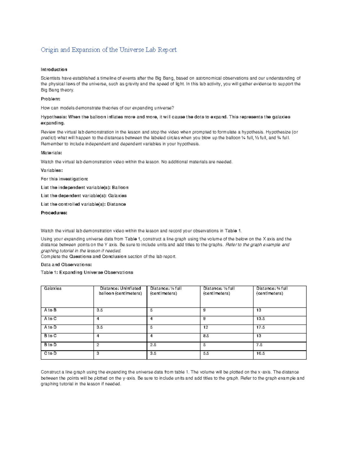 Lab Report: 04.04 Origin and Expansion of the Universe Experiment - Studocu
