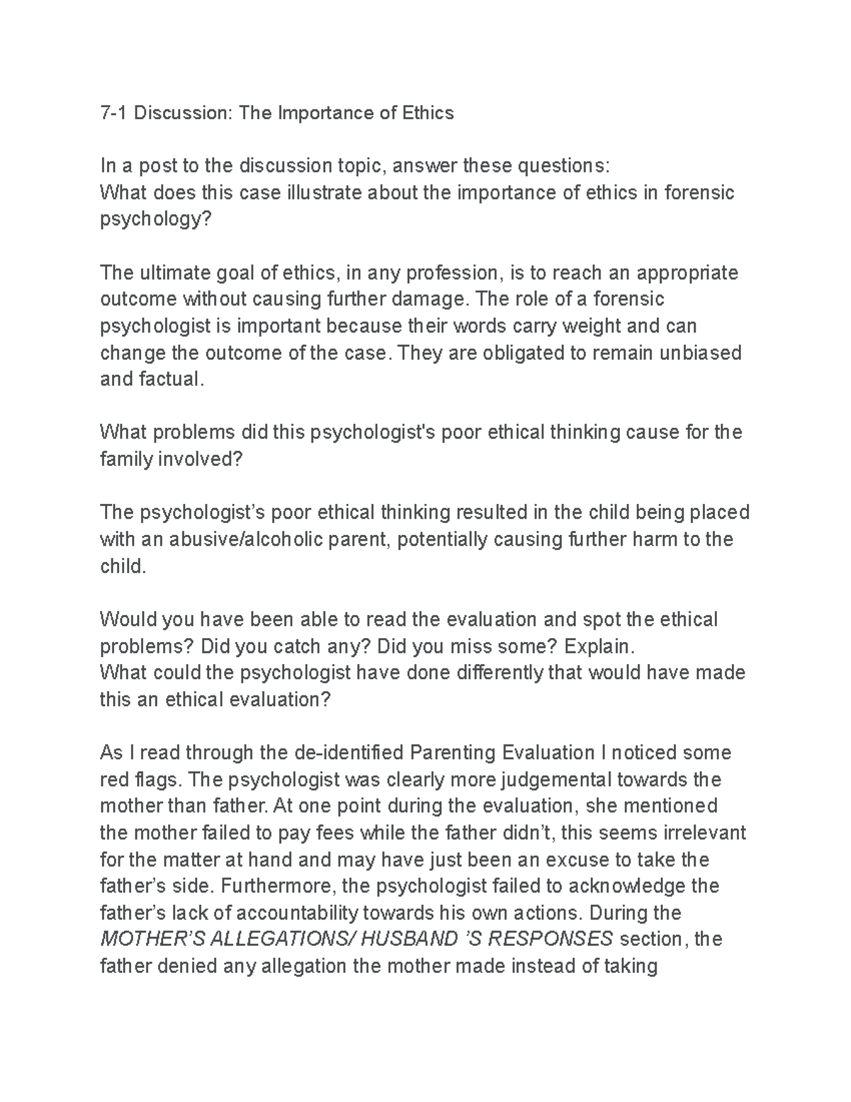 7-1 Discussion: Exploring Ethics in Forensic Psychology - Studocu