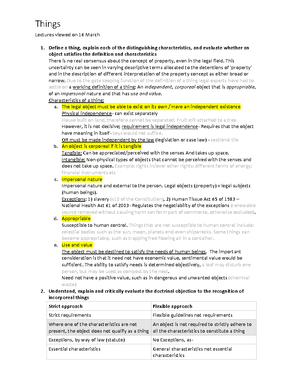Law of Things notes - Study Unit 2: Things Unit 2: Things Definition of ...