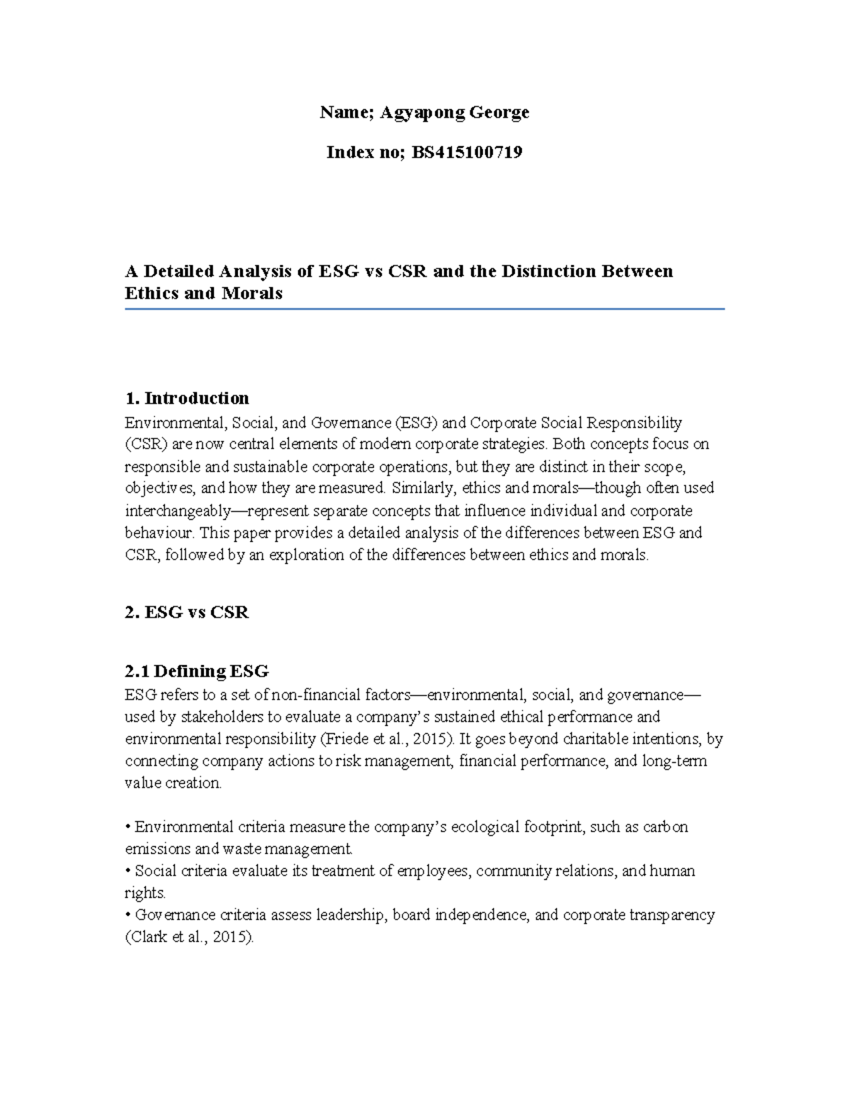 BS415100719: ESG vs CSR - An In-Depth Analysis of Ethics and Morals ...