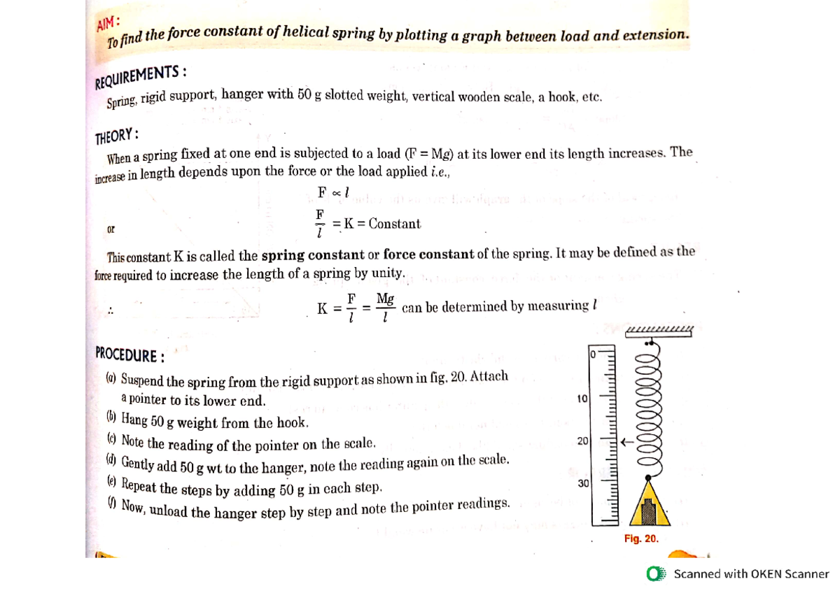 11 class experiment (helical spring) - AIM: force constant of helical spring plotting a graph ...