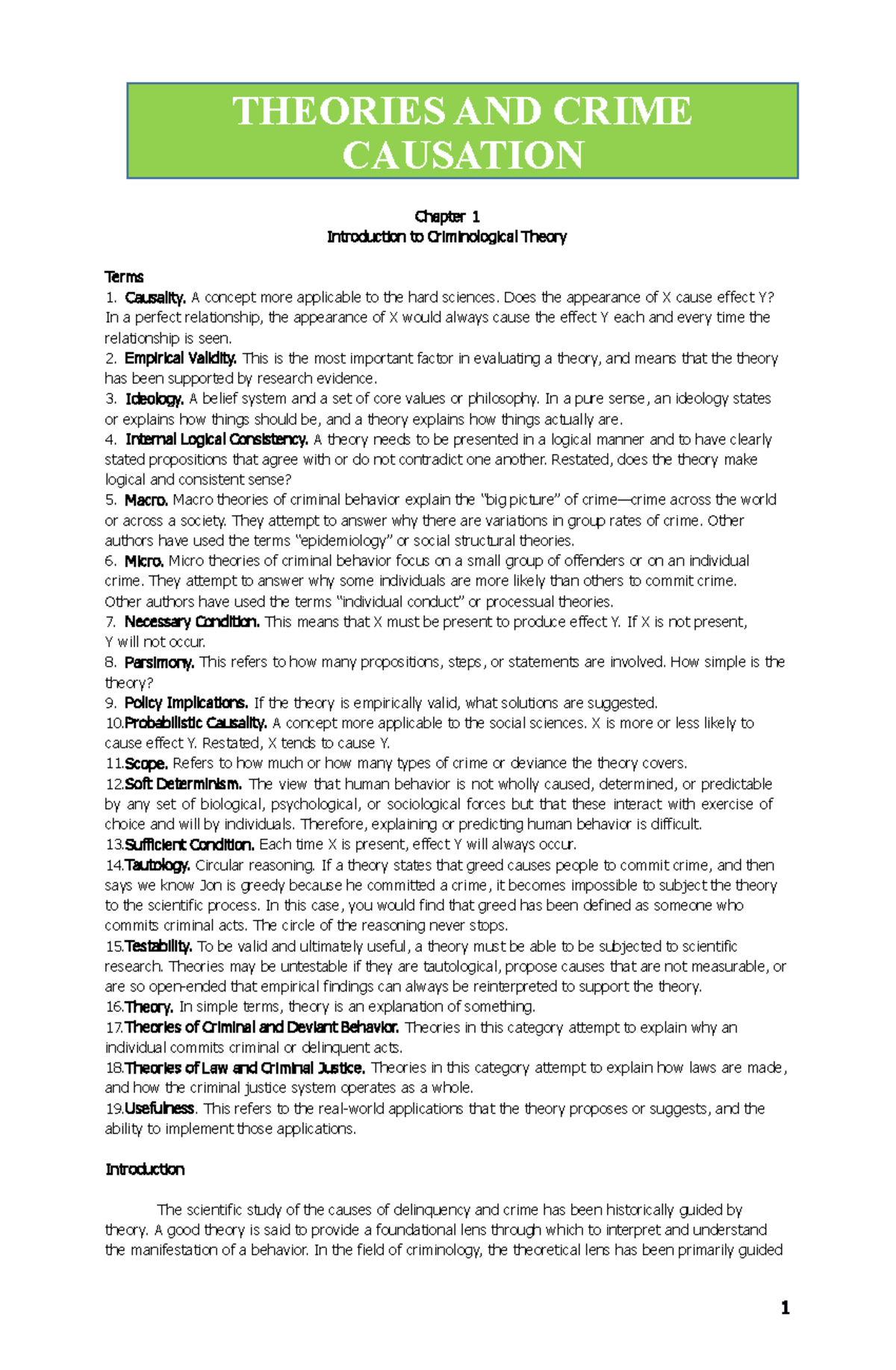 Criminology 2 Notes for discussions - 0 F Chapter 1 Introduction to ...