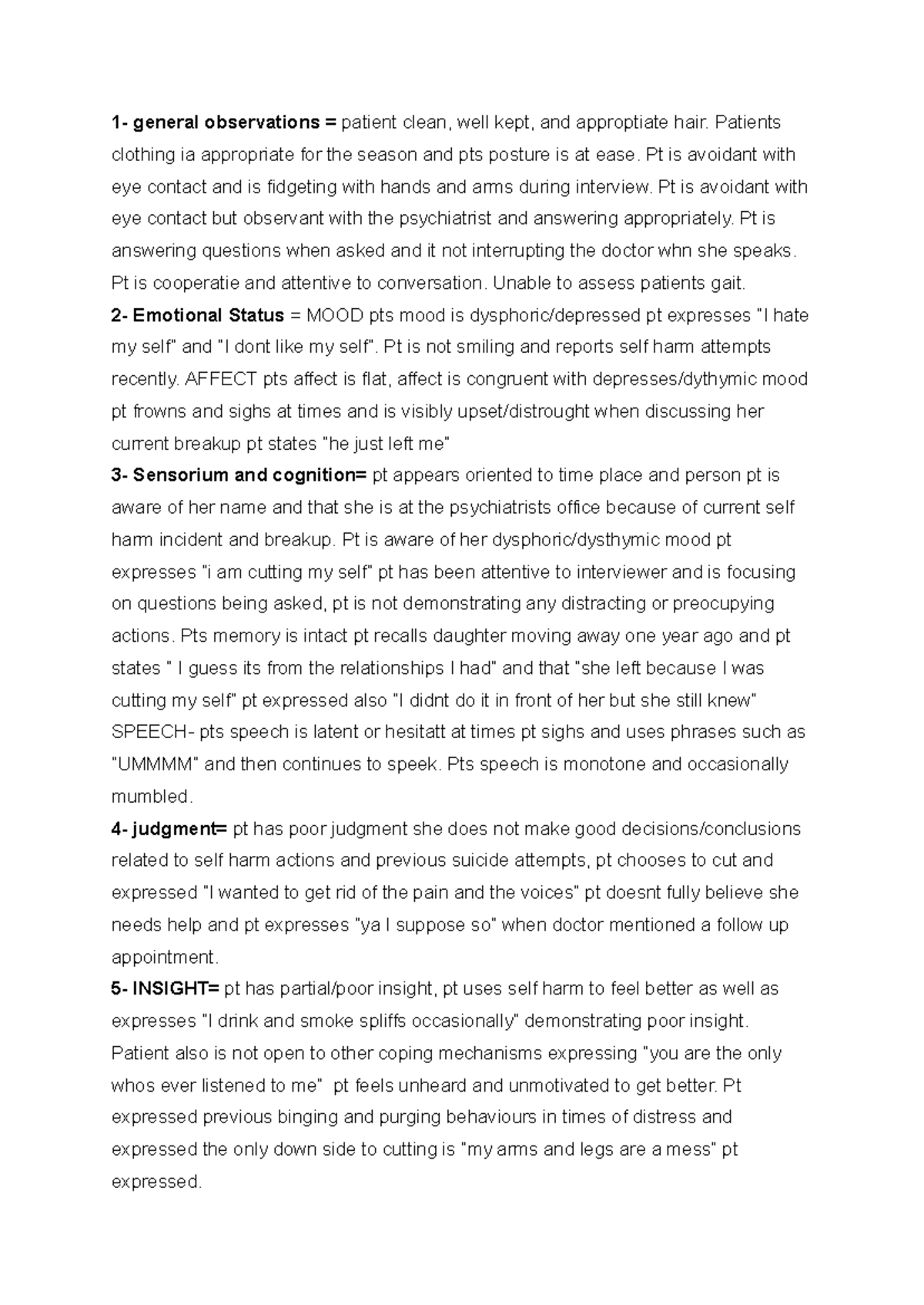 MSE Notes: Comprehensive Mental Status Exam for Patient Evaluation ...