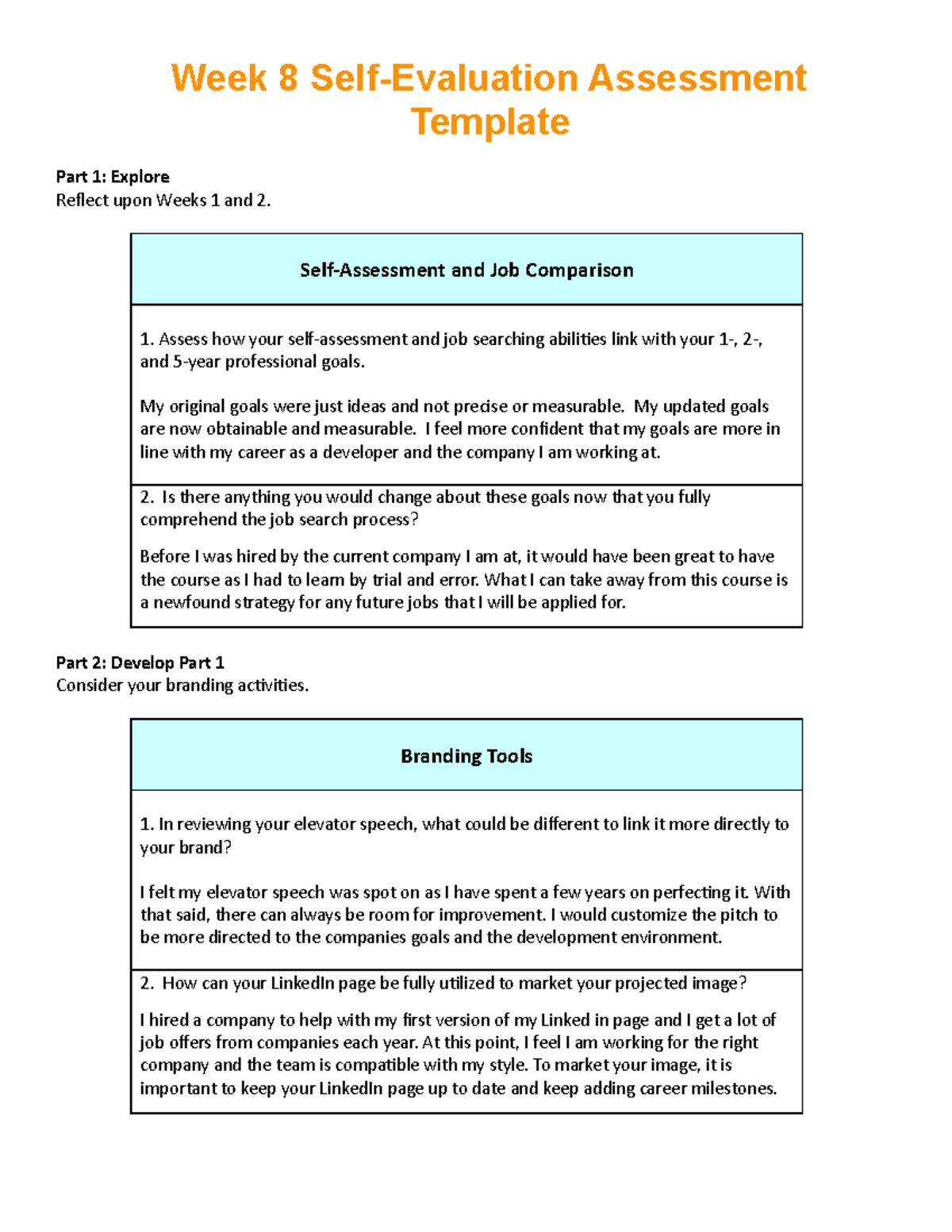 Week 8 Self-Evaluation: Reflections and Branding Strategies - Studocu