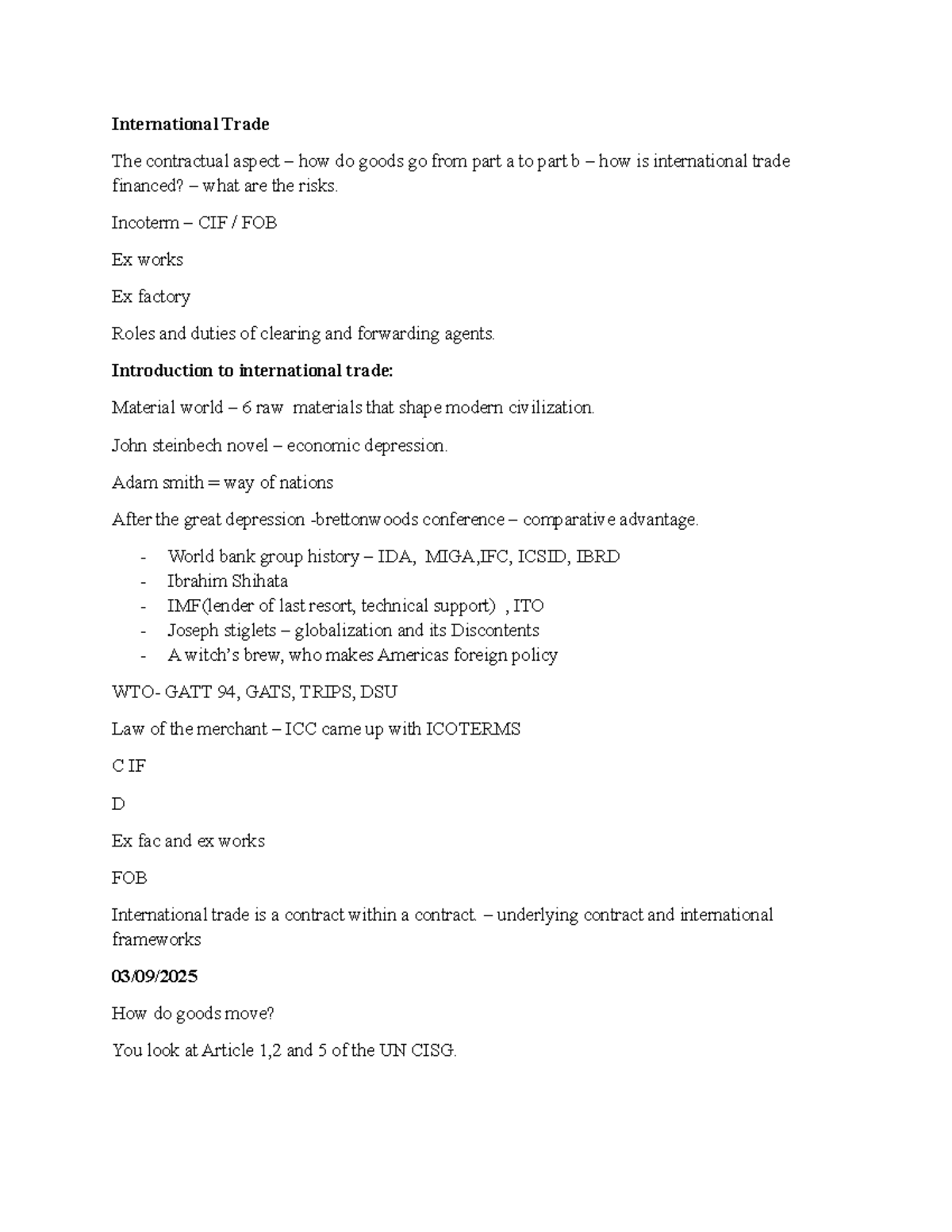International Trade Class Notes: Contracts, Risks, and Blockchain ...