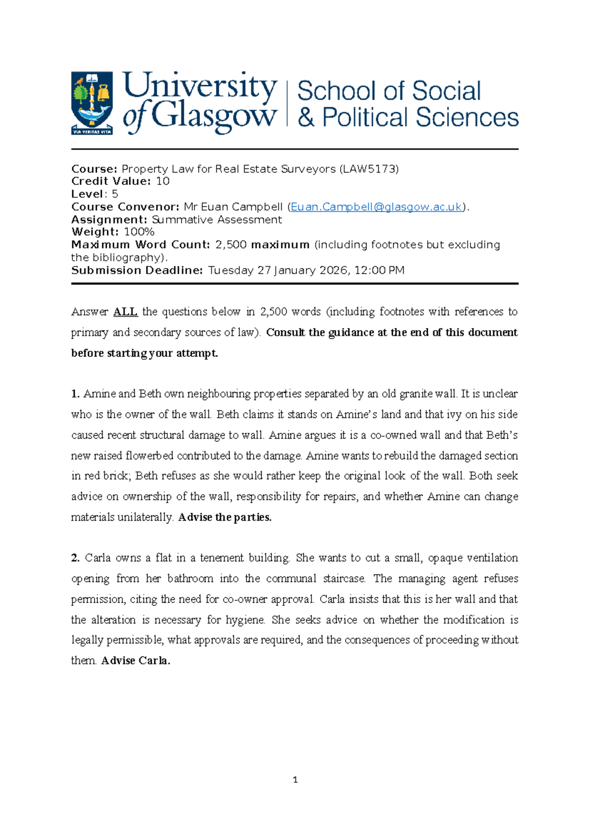 LAW5173 - Property Law Summative Assessment Guidance (2025-26) - Studocu