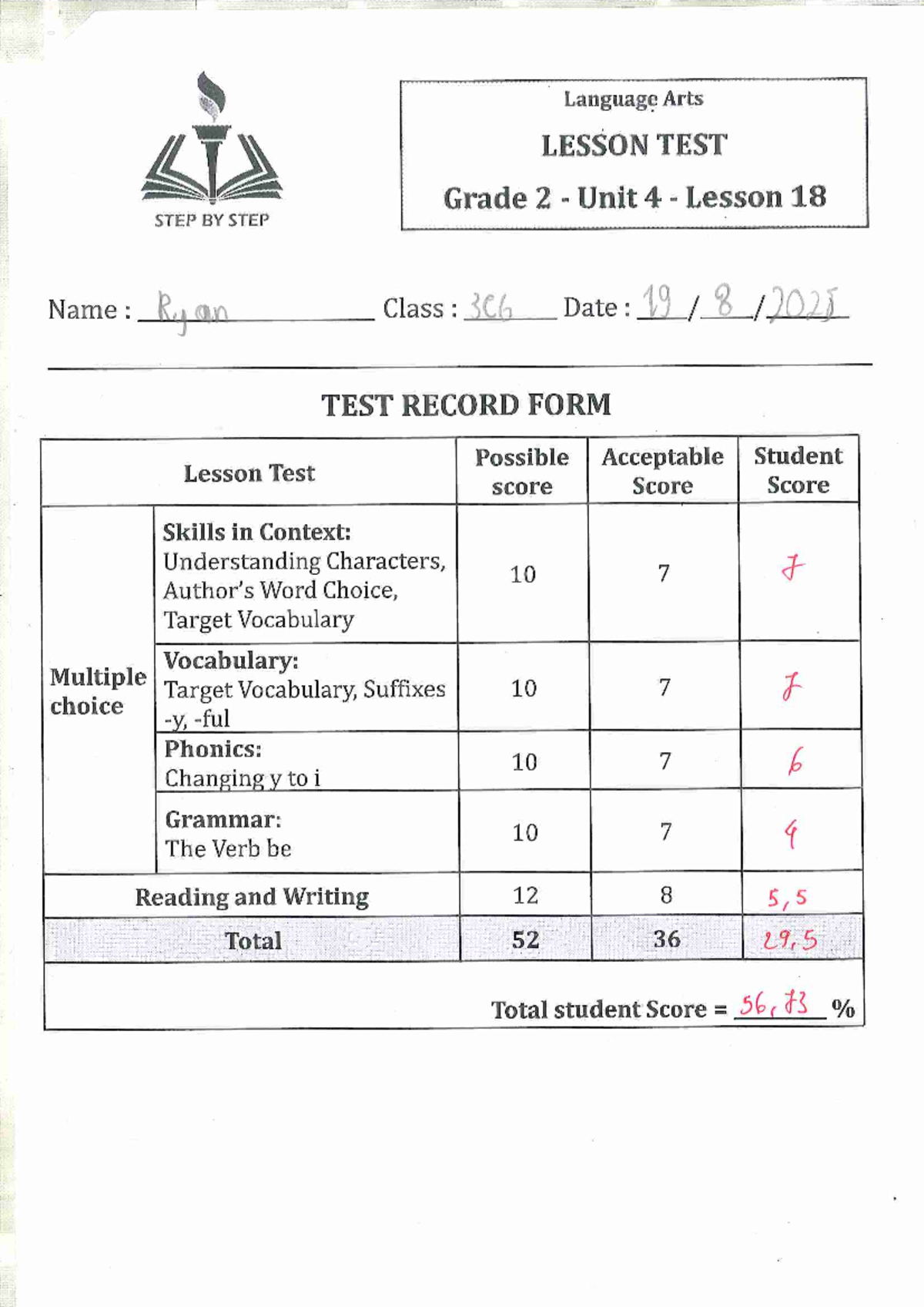 Language Arts Grade 2 Lesson Test Unit 18 Results - Studocu