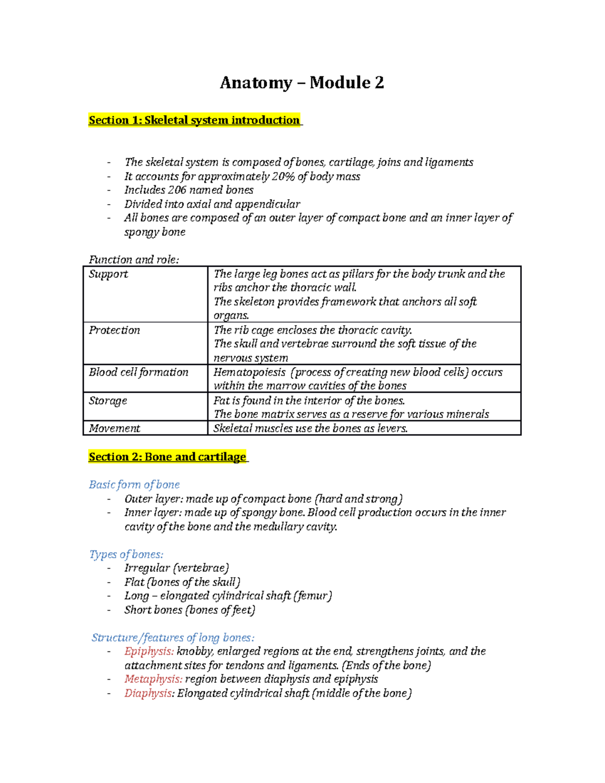 Anatomy-Module-2 - ANAT 100 Lecture Notes on Skeletal System and Bones ...