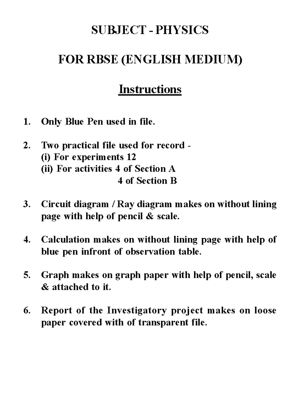 Class 12 RBSE Physics Practical Guidelines and Experiments - Studocu