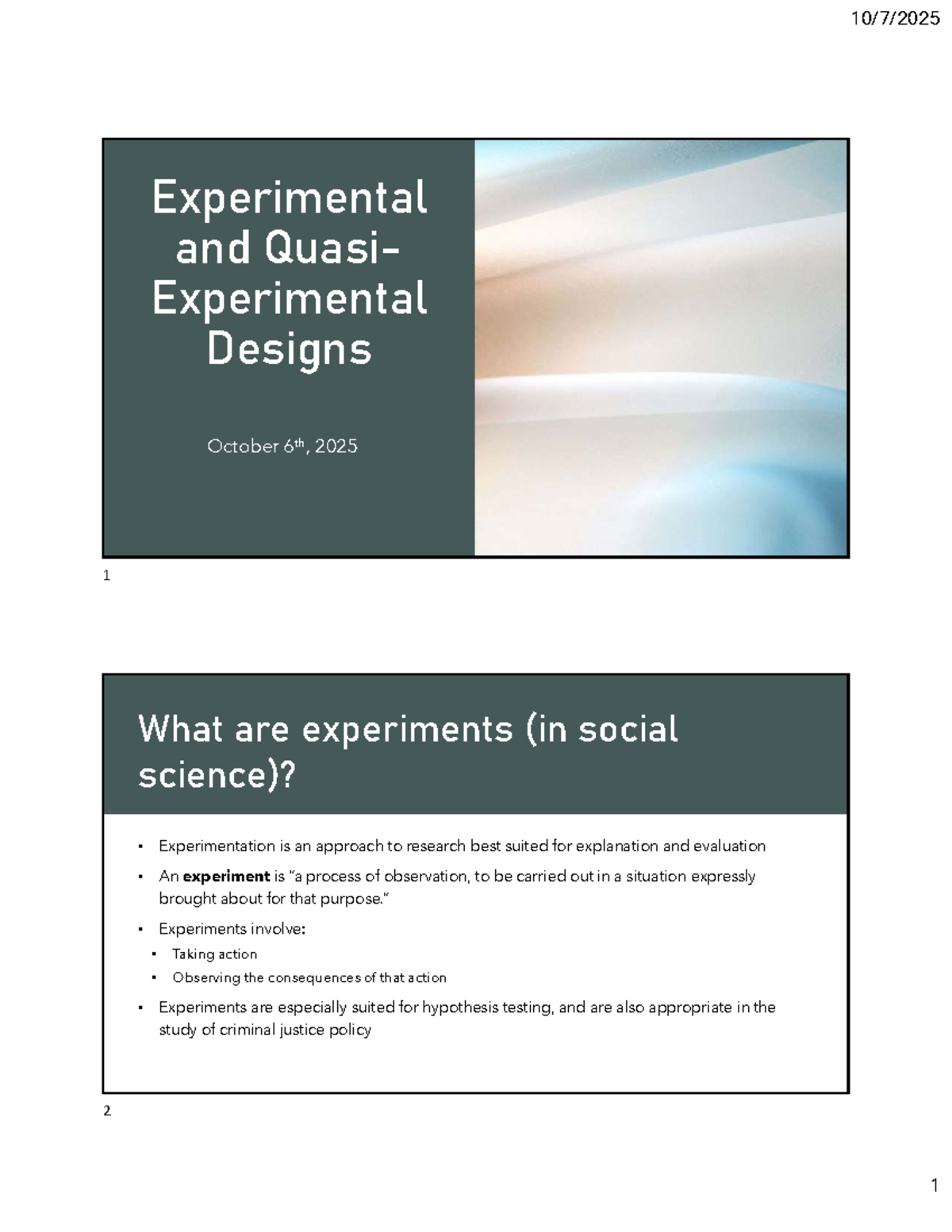 Experimental and Quasi-Experimental Designs: Validity Threats Explained - Studocu