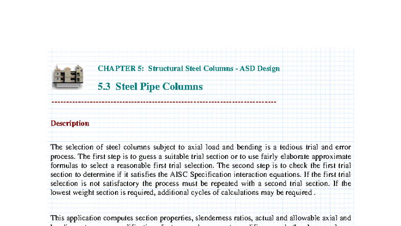CHAPTER 5: ASD Design of Structural Steel Pipe Columns - Studocu