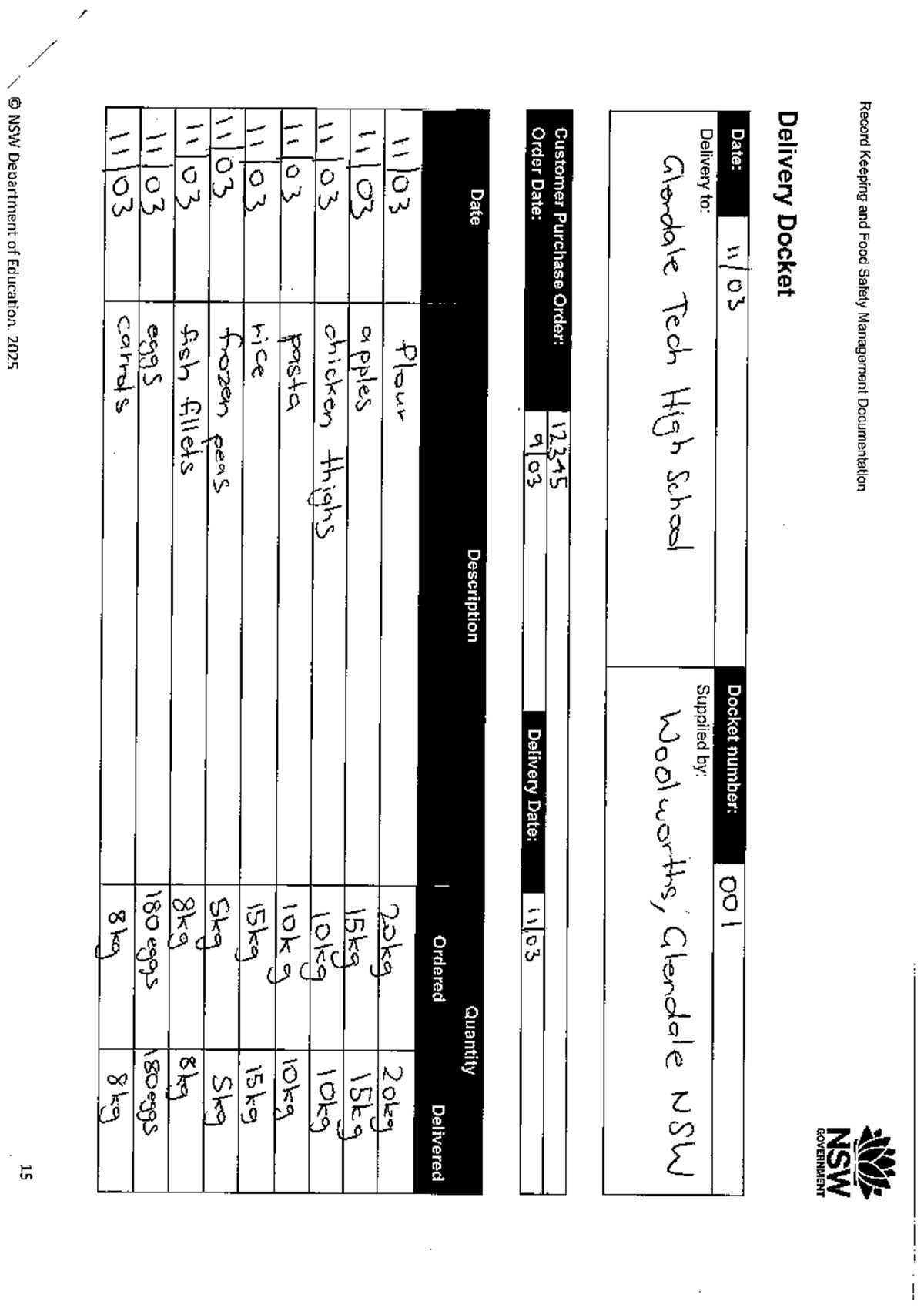 Hospo Food Safety Management Documentation - Delivery Docket NSW - Studocu