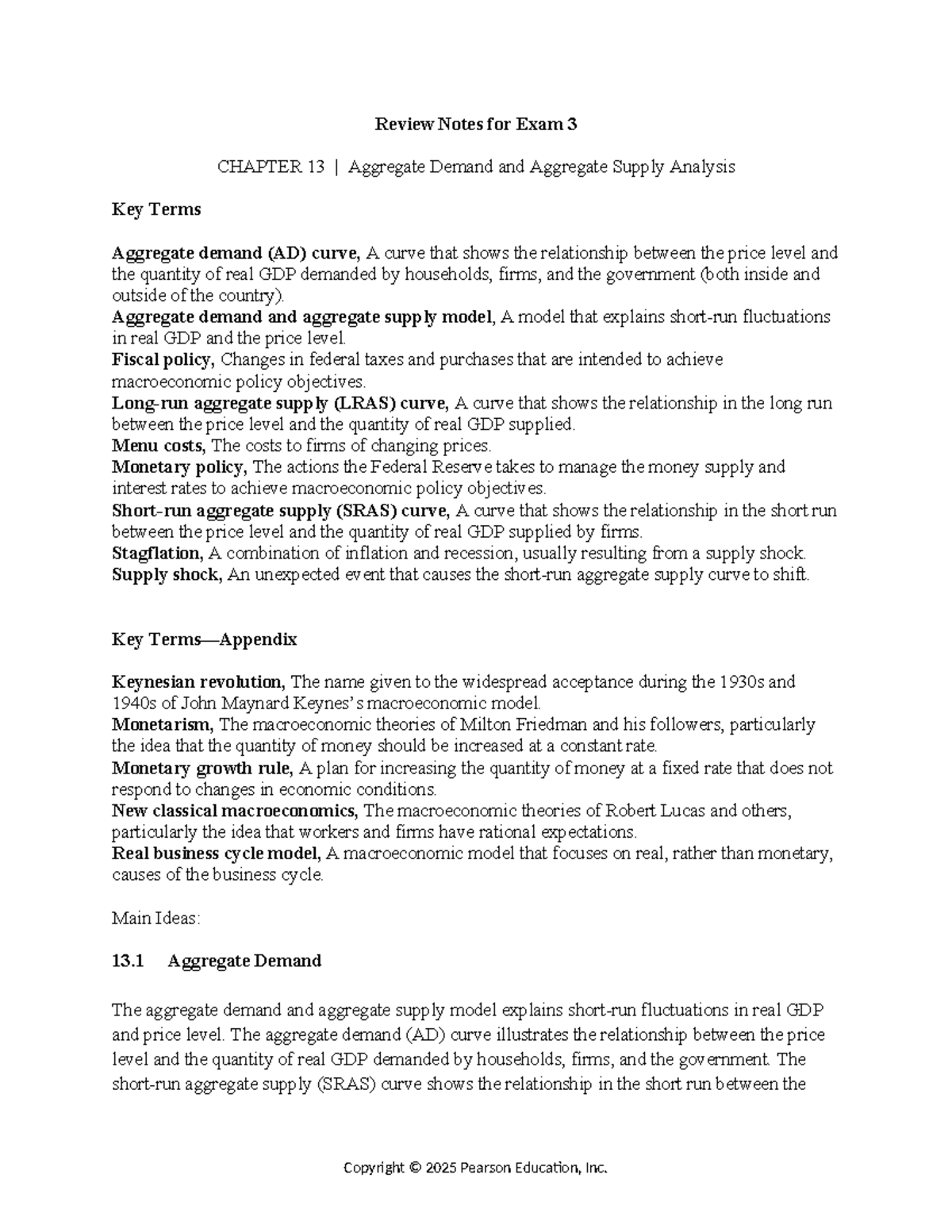 Aggregate Demand & Supply Analysis Review Notes for MacroEconomics 101 ...