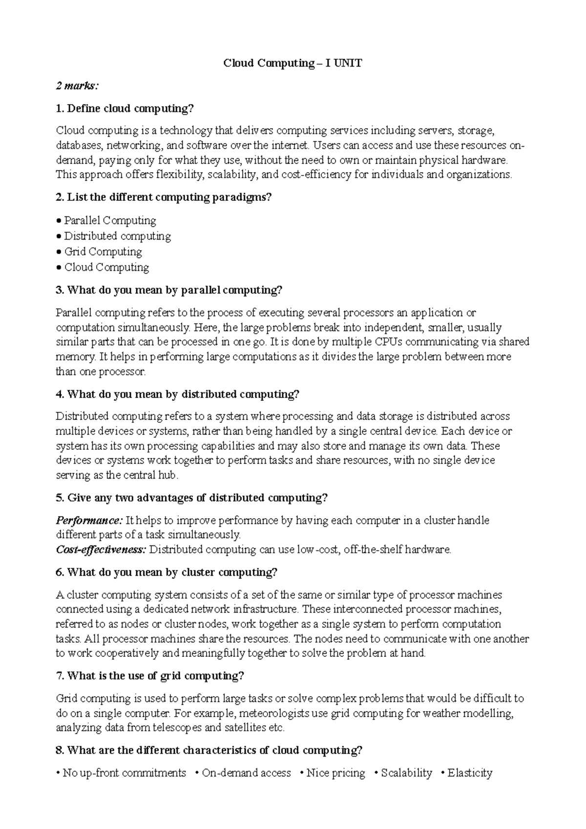 CC - I UNIT 2: Cloud Computing Concepts and Paradigms Notes - Studocu