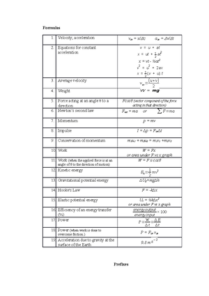 VCE VCAA Physics Formula Sheet (ONLY FORMULA'S) - Victorian Certificate ...