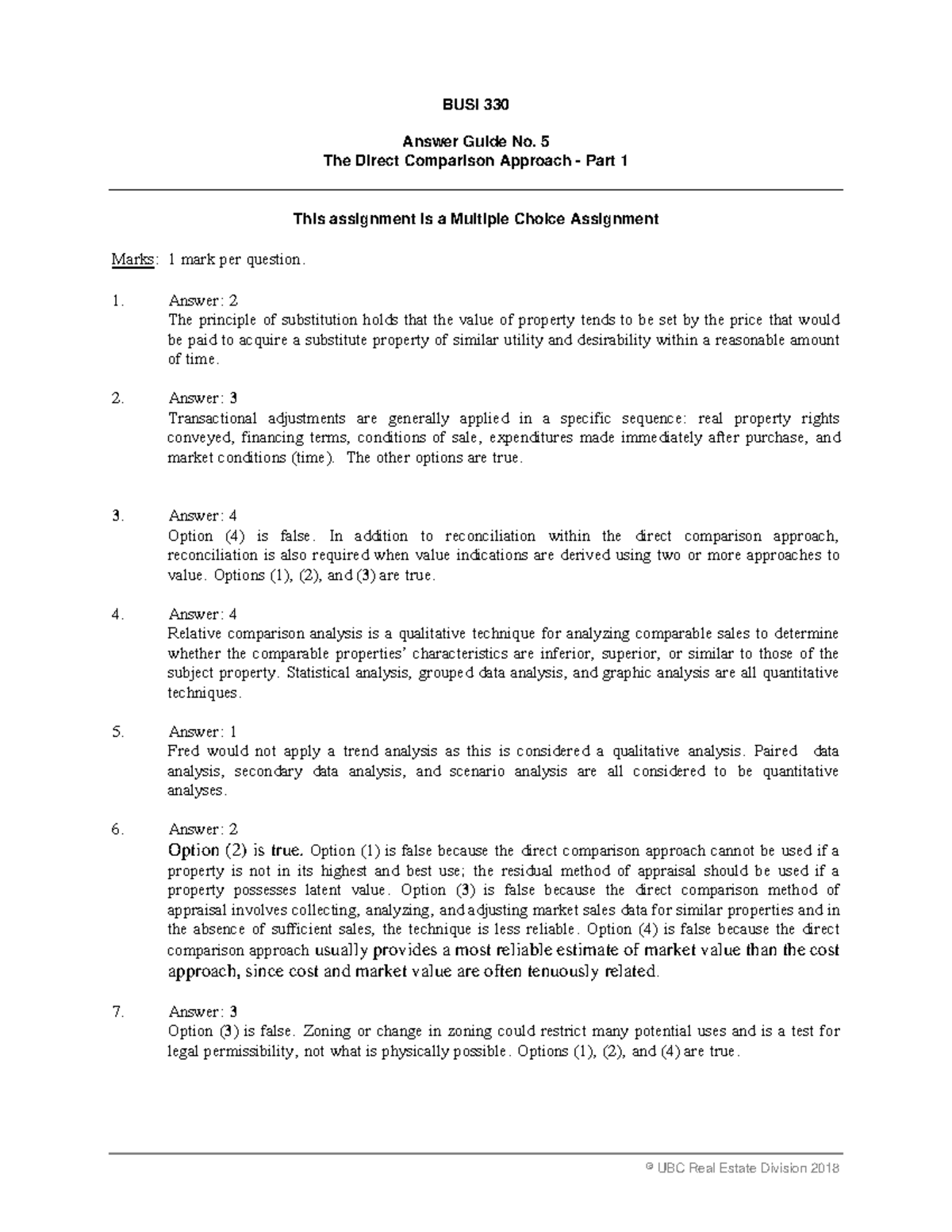 BUSI 330 Assignment #5 - Multiple Choice Answer Guide - Studocu