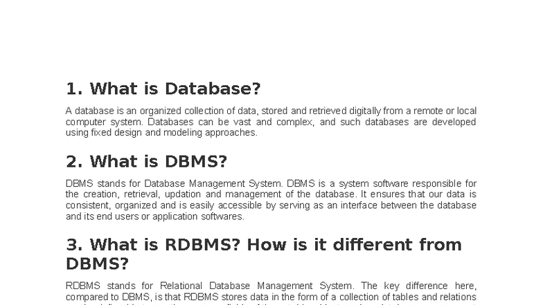 DBMS 1 - Interview Prep: Key Concepts and SQL Essentials - Studocu