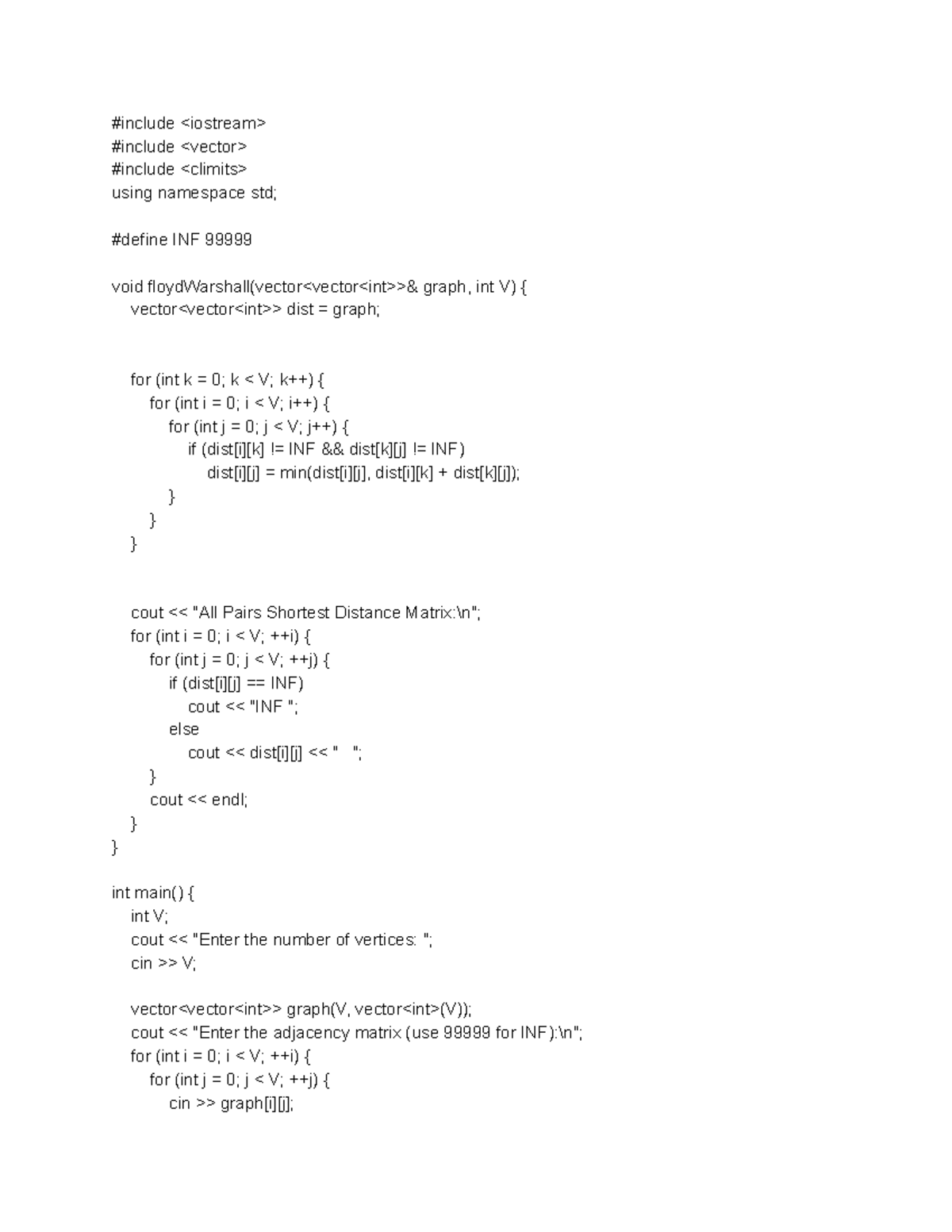 Floyd's Algorithm - bcs401 - #include #include #include - Studocu
