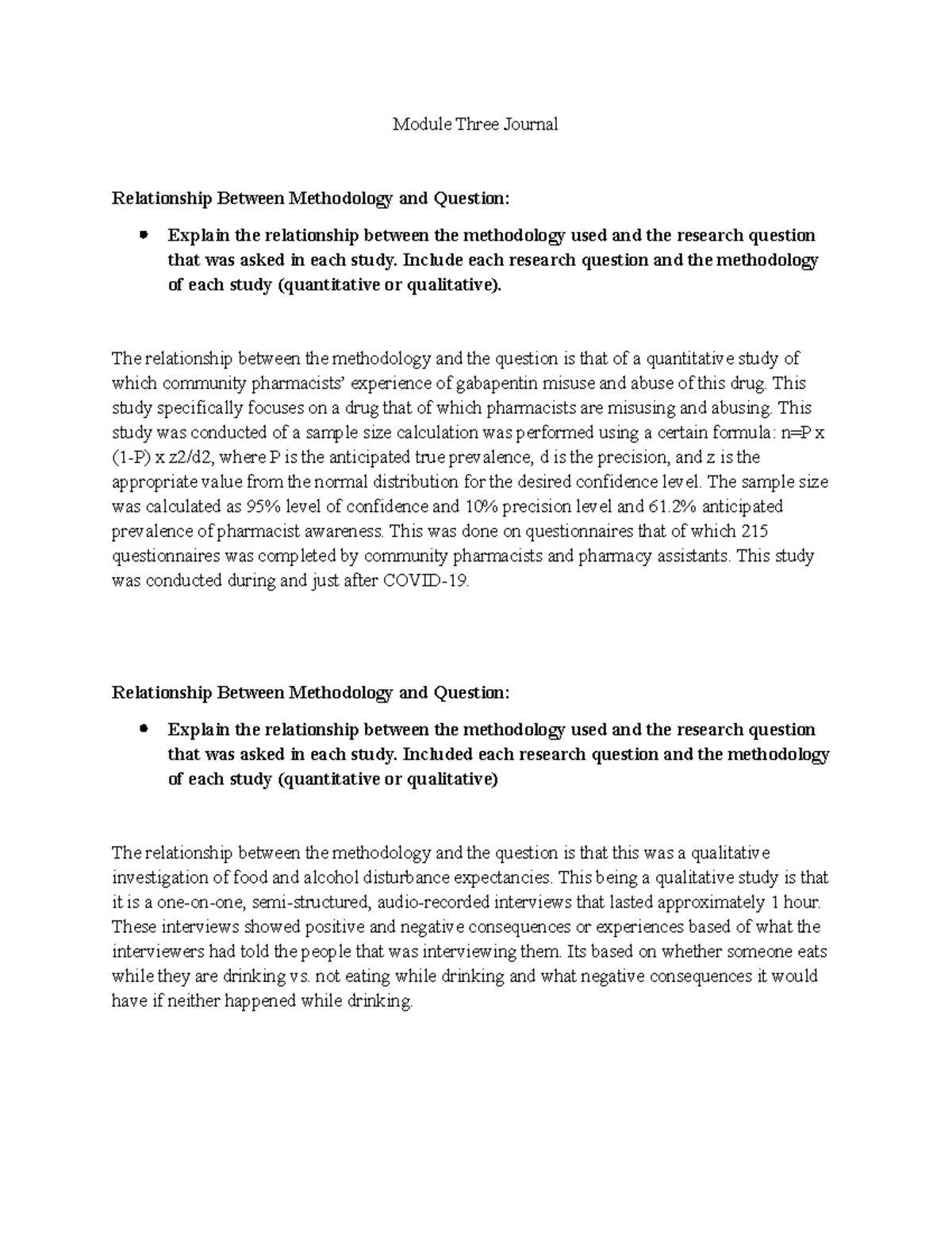 Module 3 Journal: Methodology & Research Question Analysis - Studocu