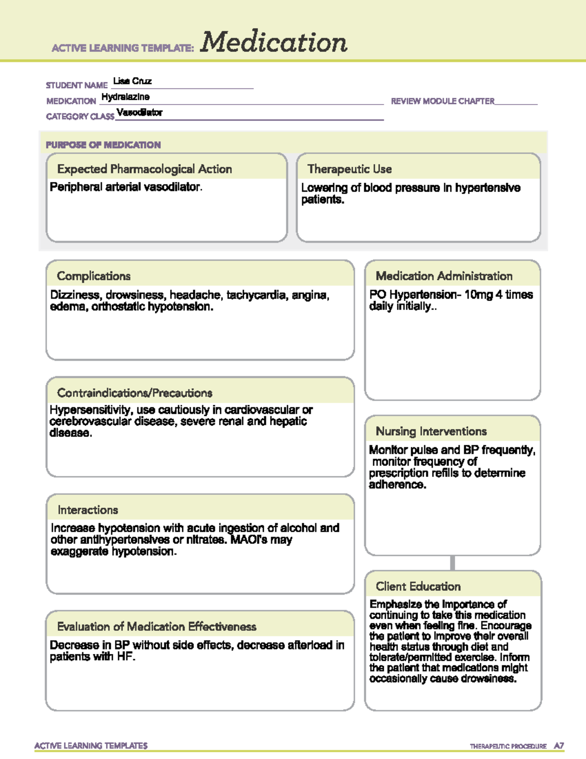 OB MED1 - Active Learning Template: Hydralazine Review Module - Studocu