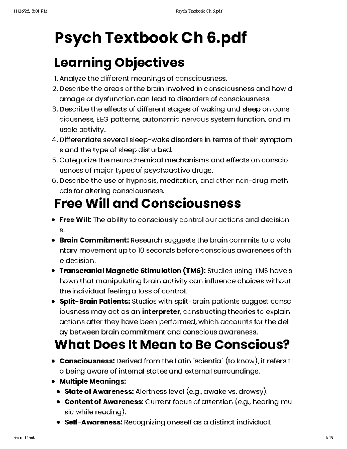 Psych 101: Consciousness and Sleep - Chapter 6 Overview - Studocu