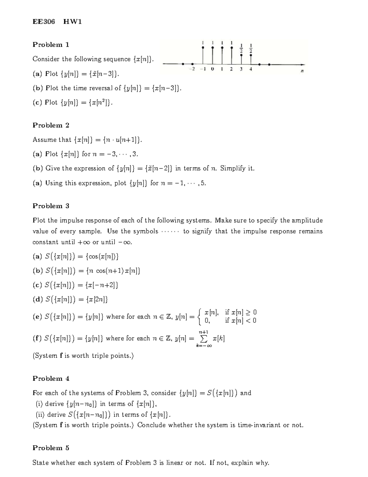 EE306 HW1 - Sequence Analysis and System Response Problems - Studocu