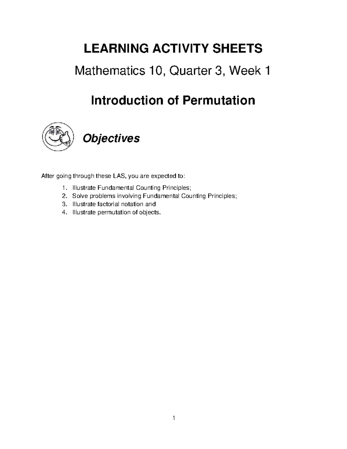 LAS Math10 Q3 Wk1 - Introduction to Permutation and Counting Principles - Studocu