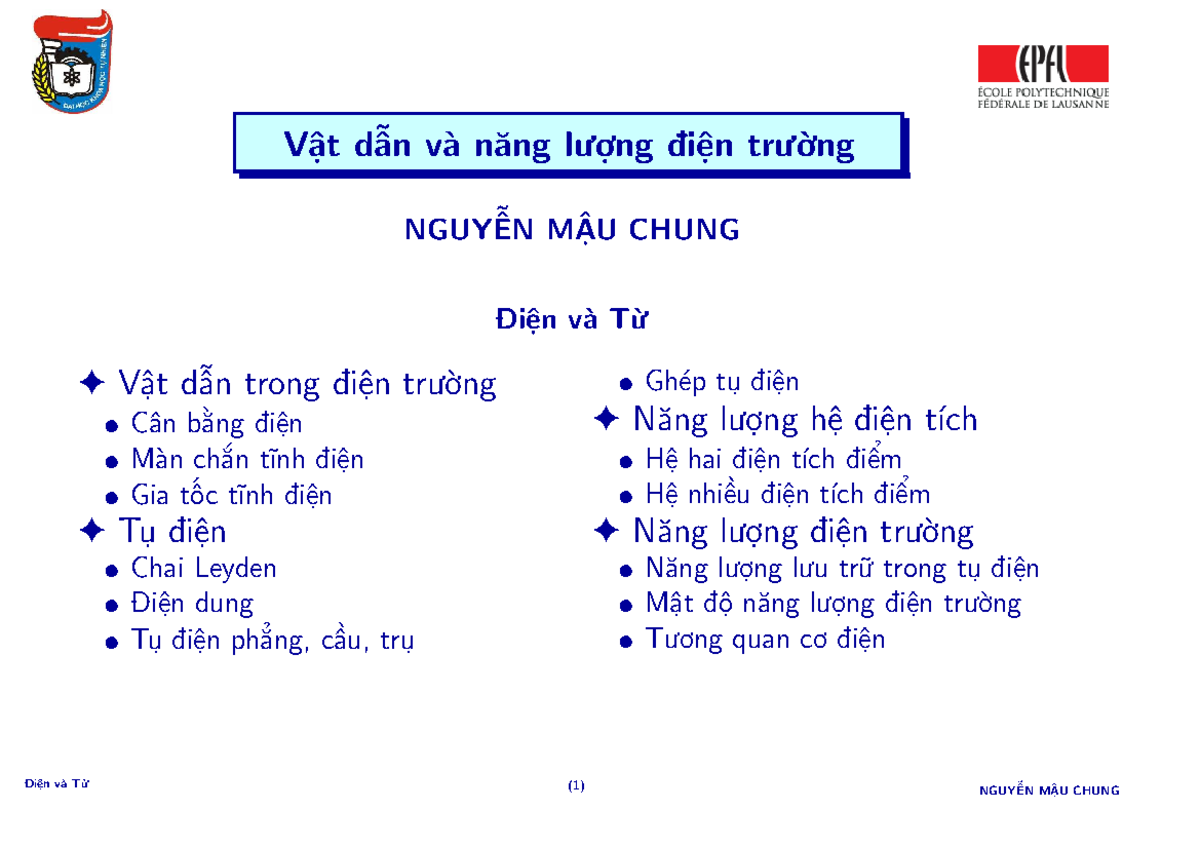 Điện và Từ - Chương 02: Vật dẫn và Năng lượng Điện Từ (Final Exam ...