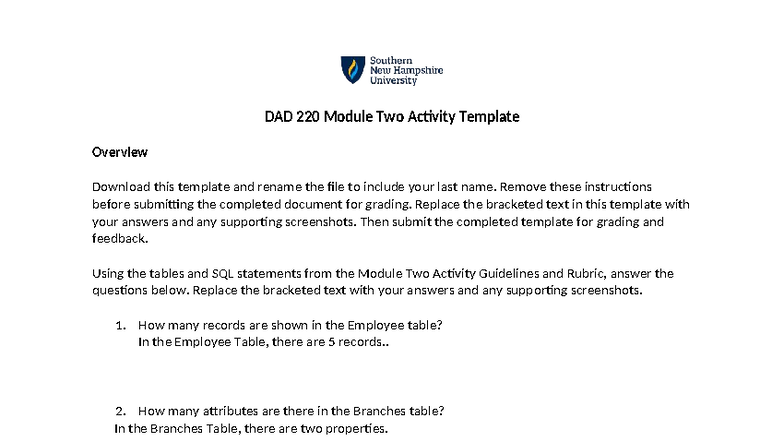 DAD 220 Module 2 Activity Mckissick - DAD 220 Module Two Activity ...