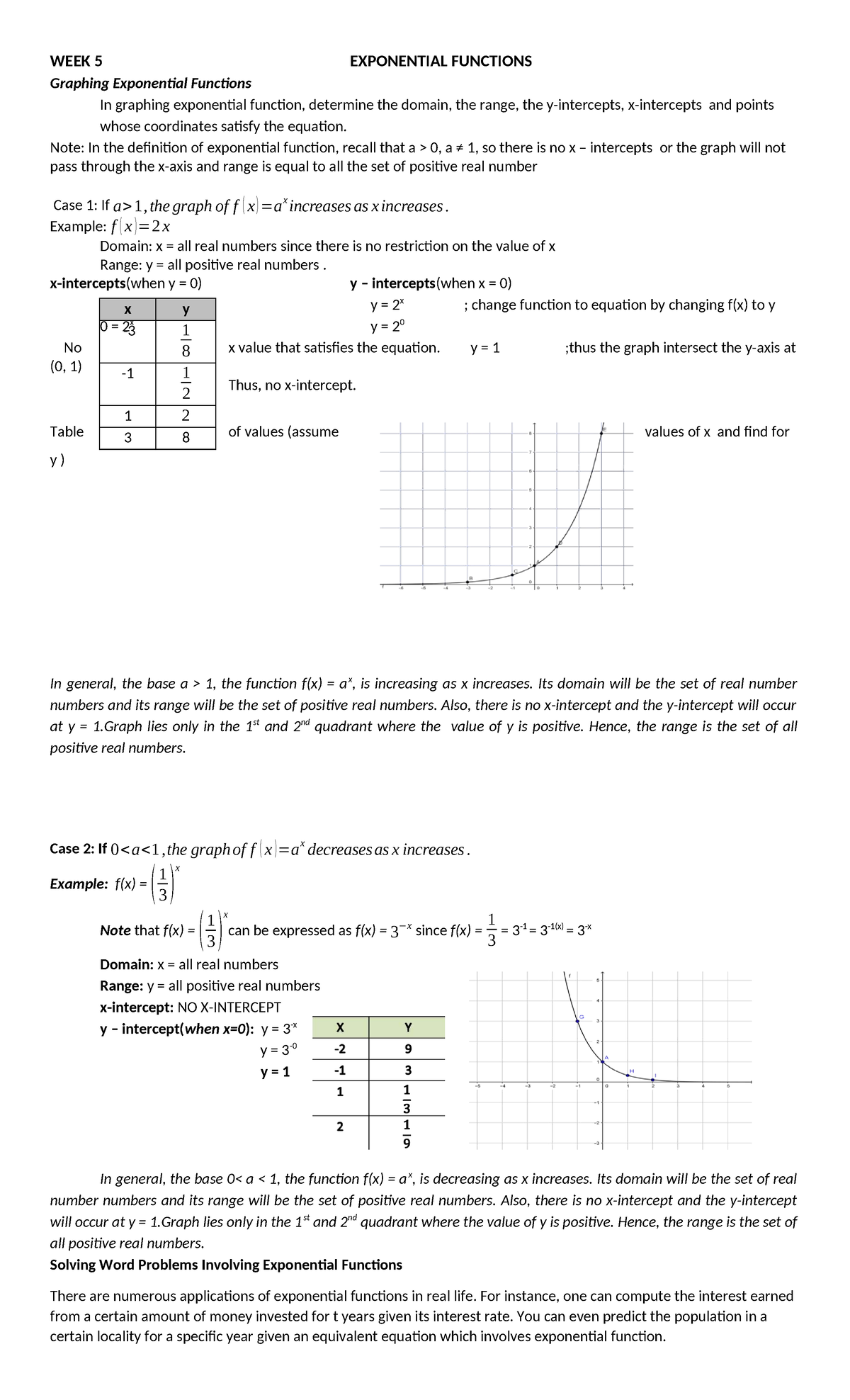 GEN MATH WEEK 5: Graphing and Applications of Exponential Functions ...