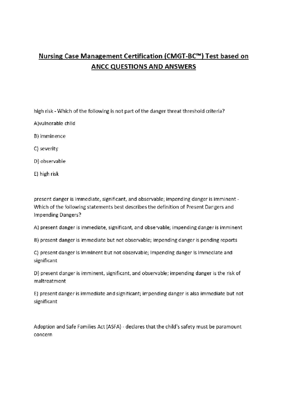 Nursing Case Management Certification (CMGT-BC™) ANCC Test Q&A Guide ...