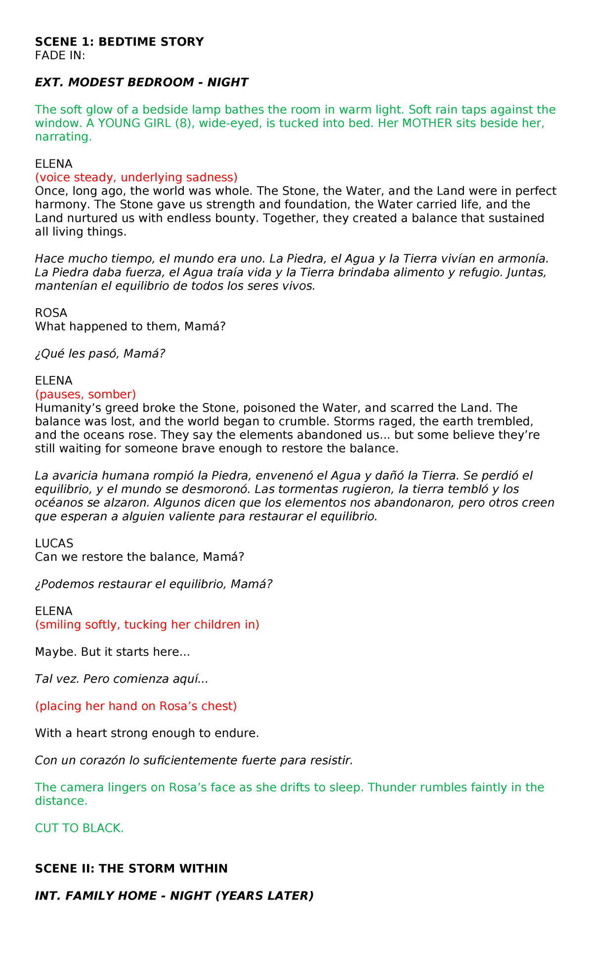 SCENE 1: BEDTIME STORY - SPANISH SCRIPT WITH TRANSLATION - Studocu