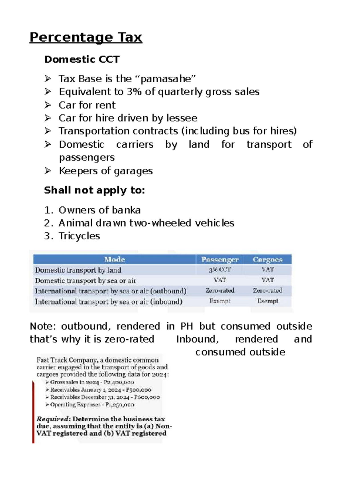 Percentage Tax Guidelines for Domestic CCT Tax Base and Exemptions ...