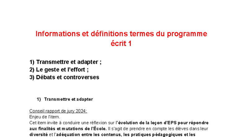 Informations et définitions des termes du programme écrit 1 - 2024 ...