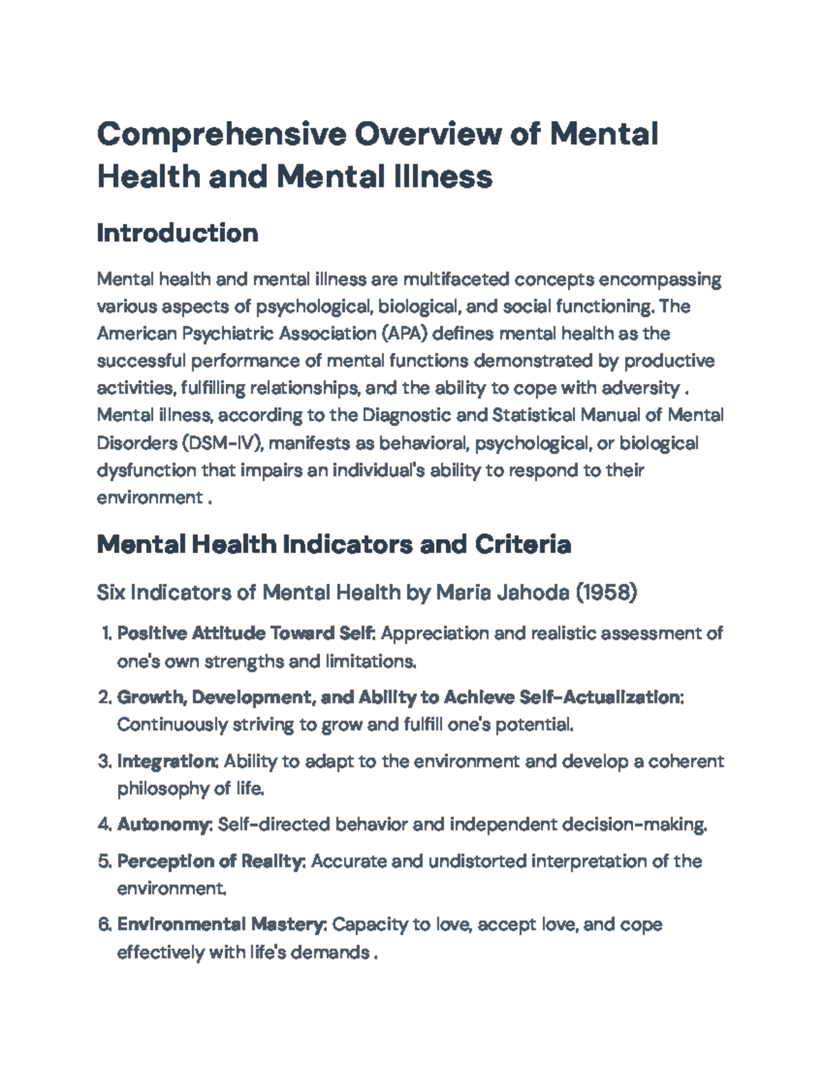 Comprehensive Overview of Mental Health & Illness: Key Concepts (PSY ...