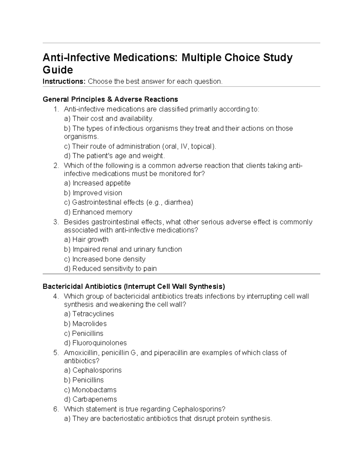 Exam 2: Medications Study Guide (Pharm) - Multiple Choice Questions ...
