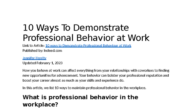 10 Tips for Exhibiting Professionalism at Work - Studocu