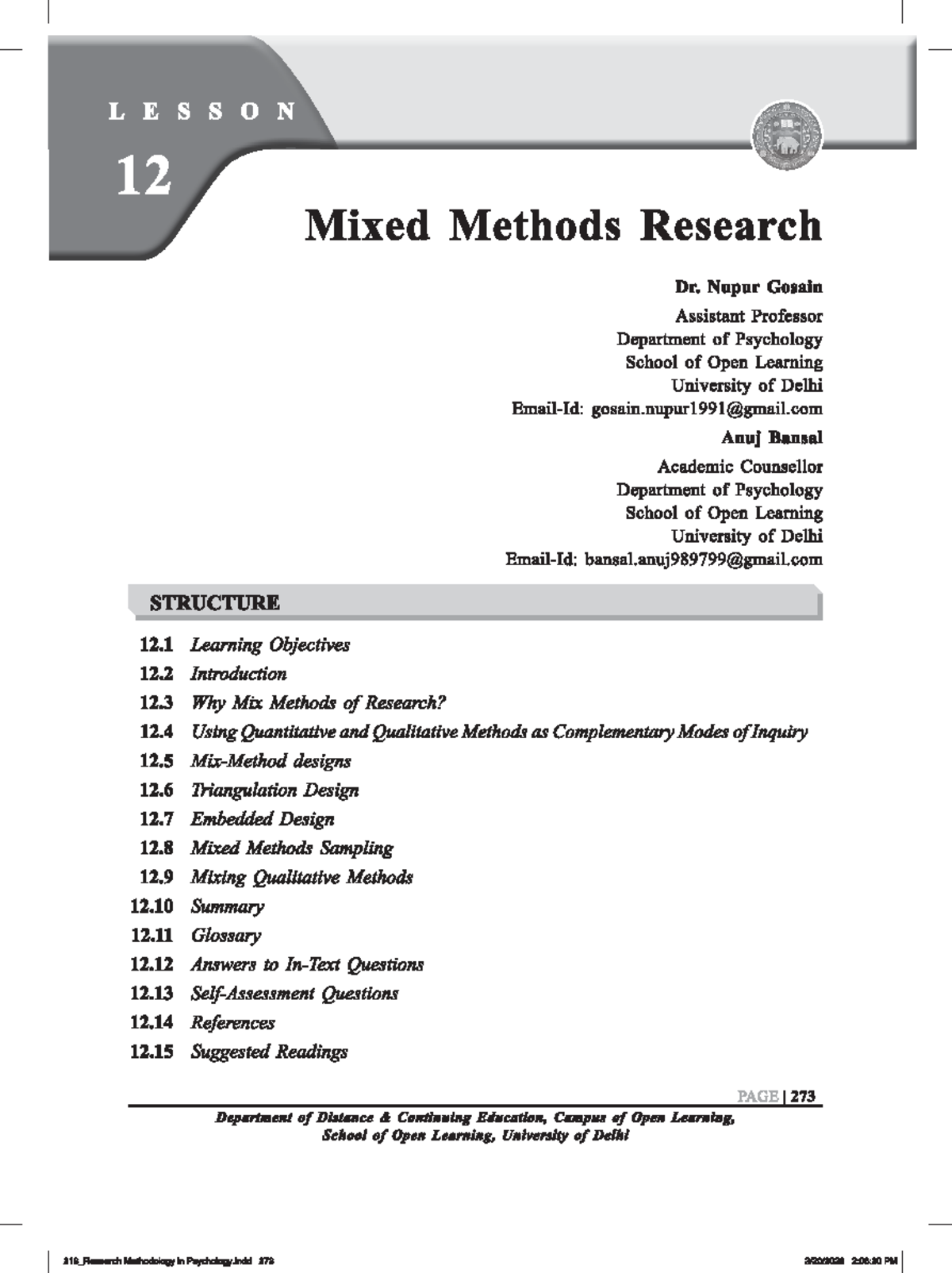 Lesson 12: Mixed Methods Research in Psychology - Studocu