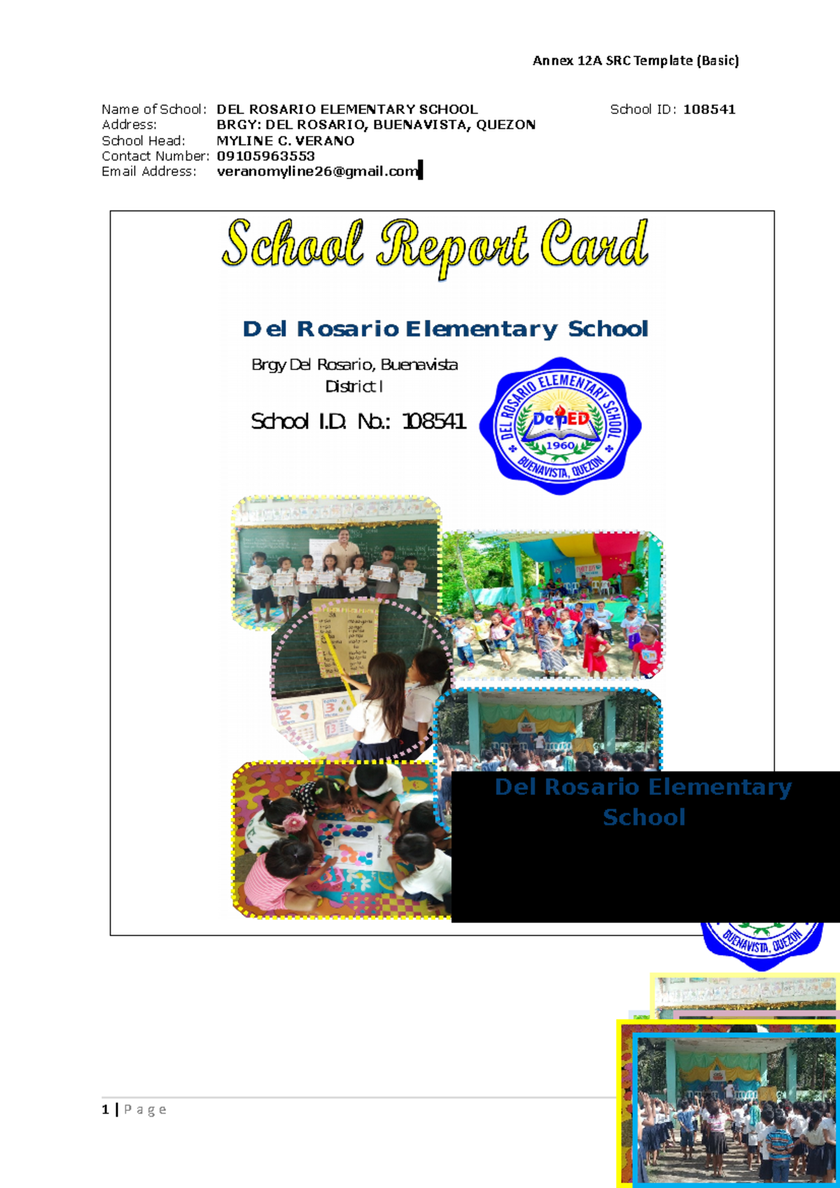 SIP Annex 12A SRC School Profile Template for Del Rosario Elementary ...