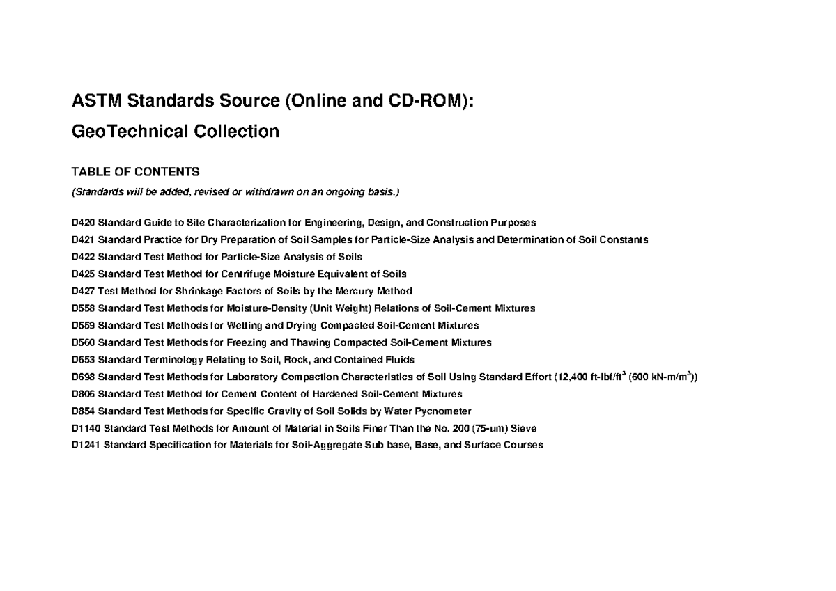 ASTM Standards for Geotechnical Testing and Site Characterization - Studocu