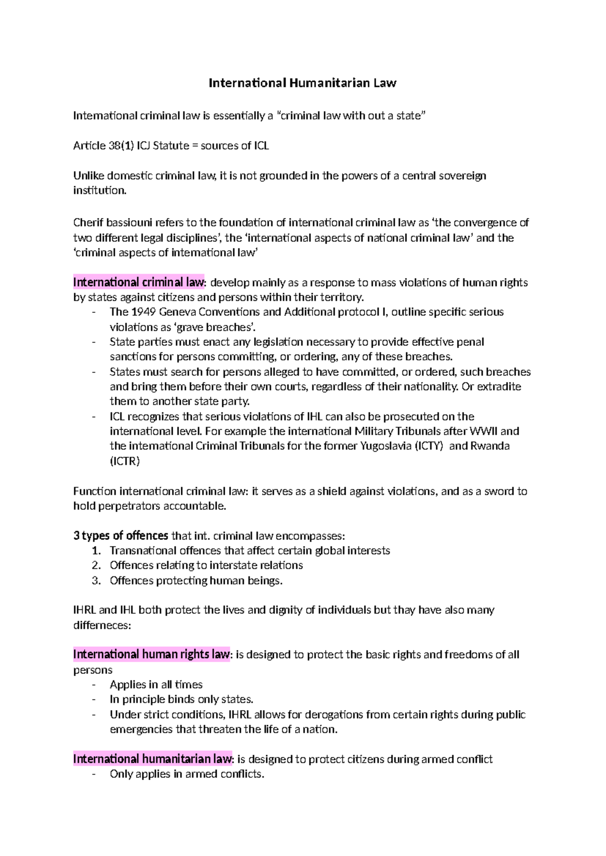 International Humanitarian Law (IHL) Summary: Key Concepts and ...